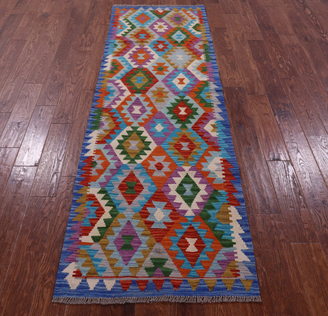 2' 7" X 8' 0" Reversible Kilim Flat Weave Wool On Wool Runner Rug ...
