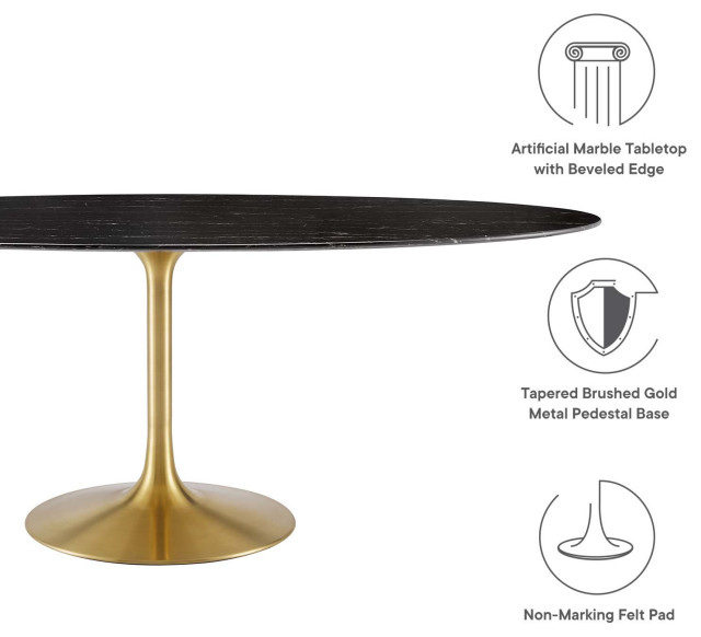 Modway Lippa 78" Oval Artificial Marble Dining Table, Gold Black ...