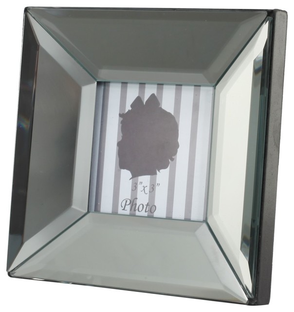 Square Shaped Wooden Photo Frame With Beveled Glass Borders, White and ...