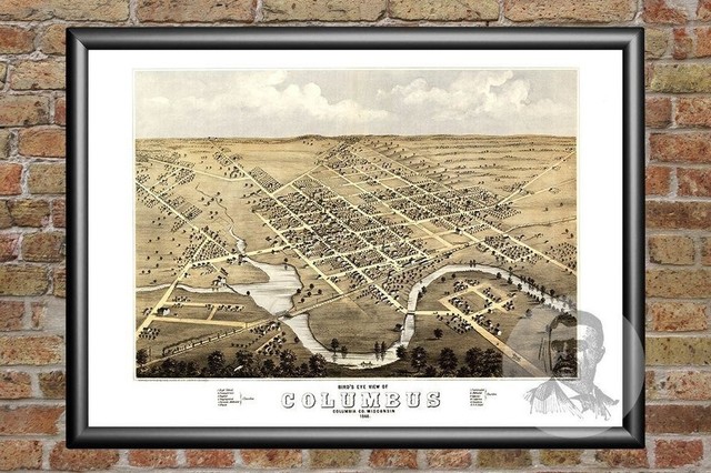 Old Map of Columbus Wisconsin 1868, Vintage Map Art Print, 24"x36 ...