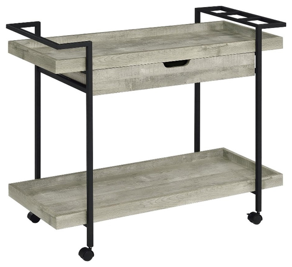 Coaster Contemporary Wood Bar Cart with Shelf in Gray Driftwood/Black ...