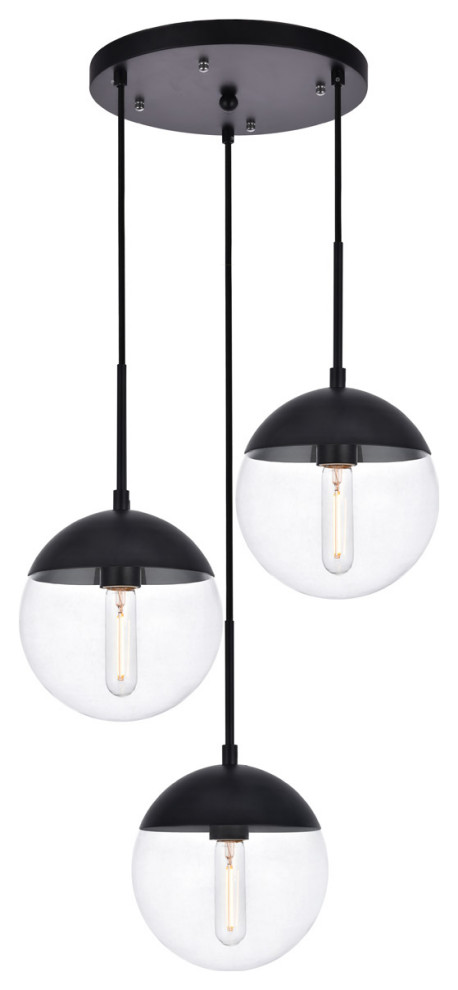 Midcentury Modern Black And Frosted White 3-Light Pendant ...
