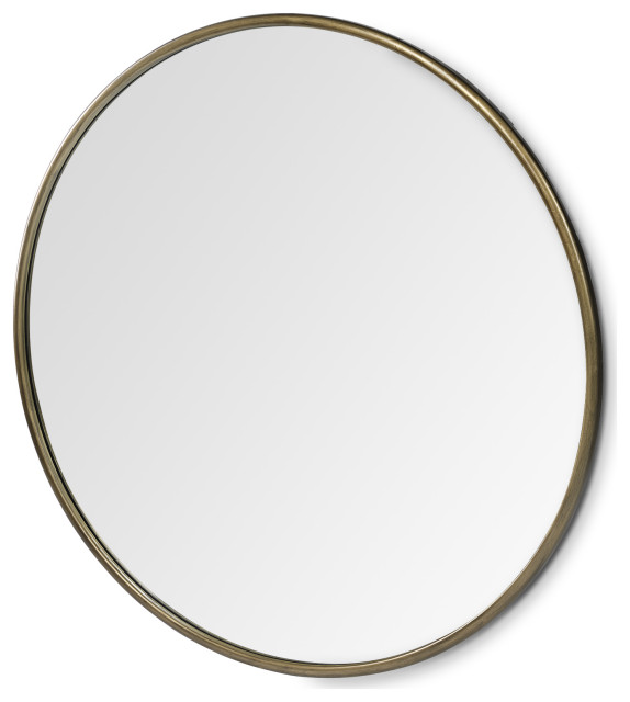 HomeRoots 47" Round Gold Metal Frame Wall Mirror - Contemporary - Wall ...