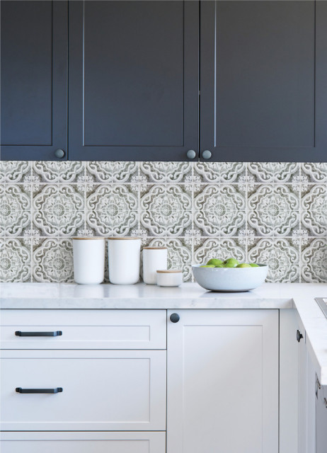 Ada Grey Embossed Peel & Stick Backsplash Tiles, Swatch - Contemporary ...