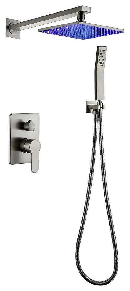 Bathselect Brushed Nickel Wall Mount Thermostatic Mixer Led Shower Set