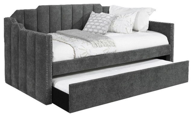 Coaster Kingston Modern Velvet Upholstered Twin Daybed with Trundle in ...