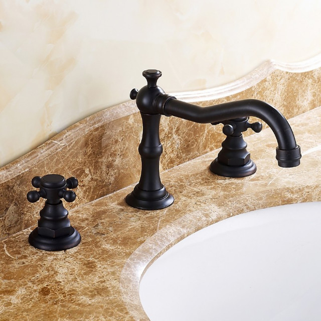 Traditional Double Handle Bathroom Widespread Sink Faucet Victorian ...