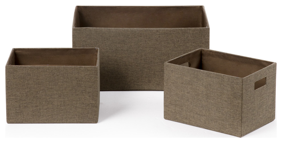 3-Piece Set Linen Look Covered Cardboard Rectangle Storage Bins, Taupe ...