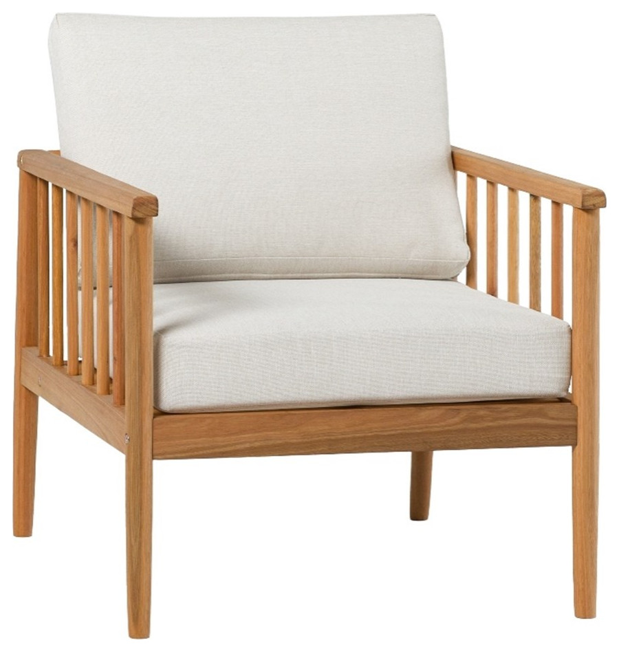 Modern Outdoor Solid Wood Spindle Style Single Lounge Chair - Natural ...