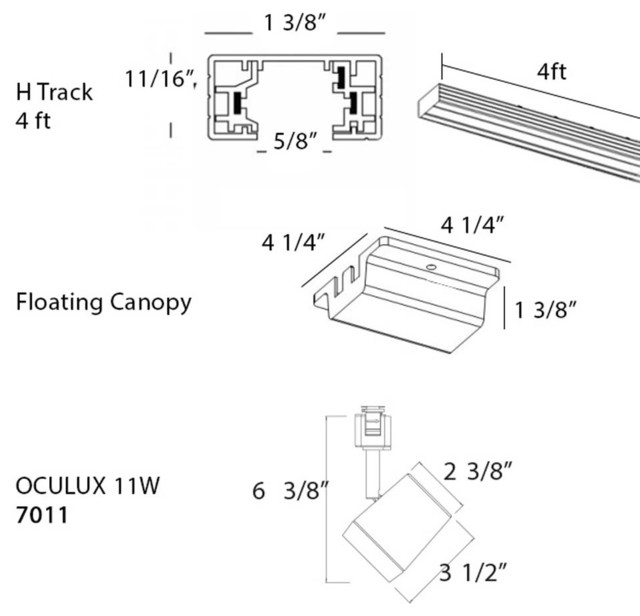Oculux 3-Light Track Kit, Floating Canopy Feed and 4Ft Track, End Caps ...