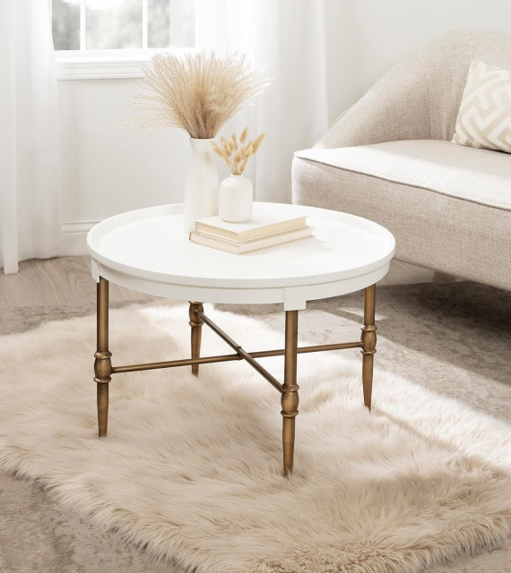 Transitional Coffee Table, Unique Crossed Golden Base & Raised Edge Top ...