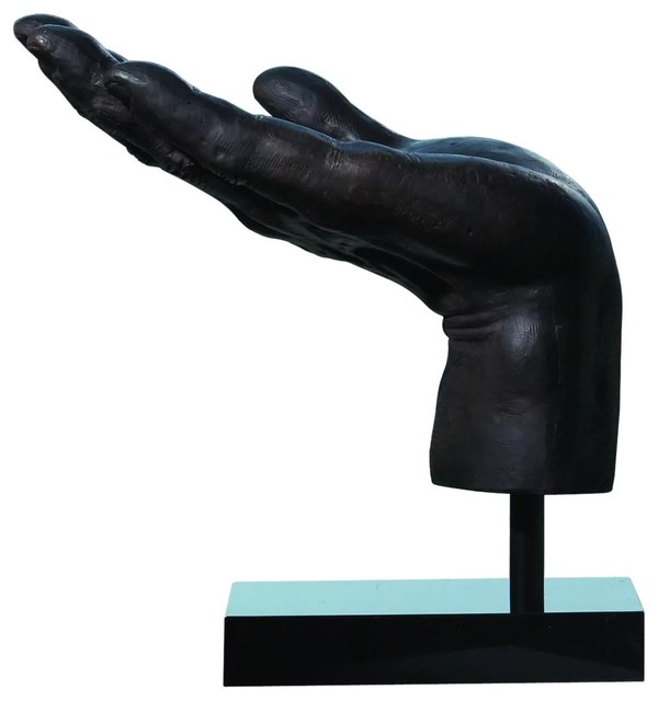 Large 15" Iron Open Hand Sculpture, Metal Granite Statue Palm Figural ...