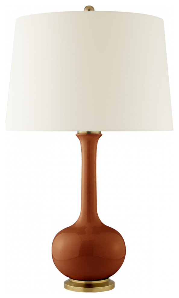 Coy Medium Table Lamp, 1-Light, Cinnabar, Natural Percale Shade, 31.5"H - Contemporary - Table ...