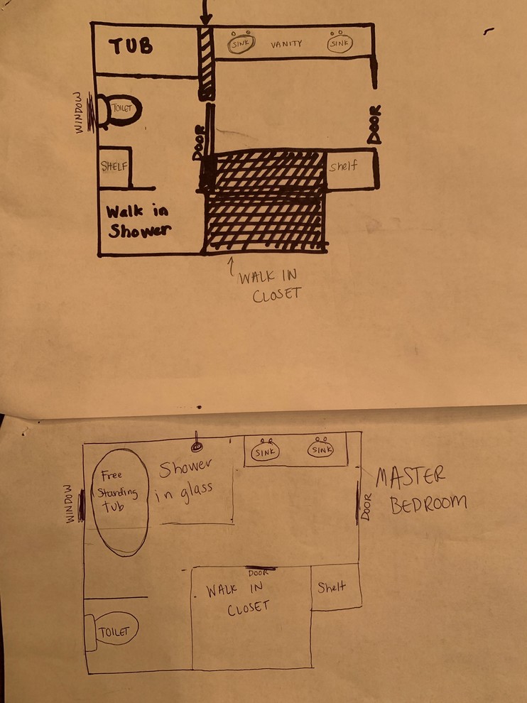 World's worst master bathroom layout! Need help please!