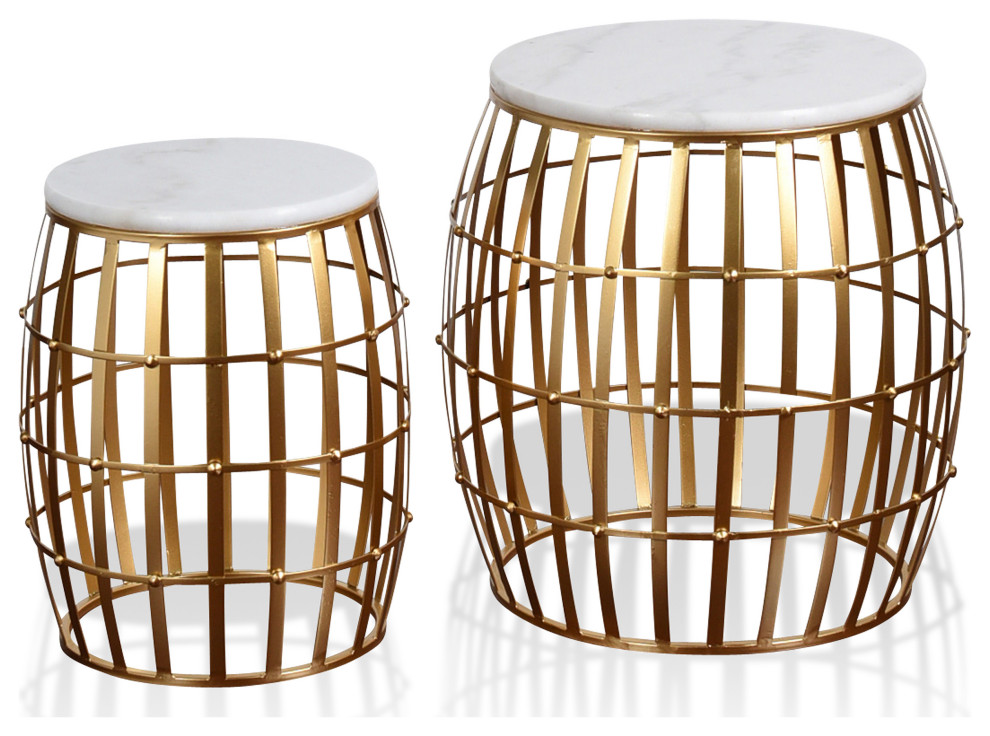 Gold Cage Marble Top Nesting Tables, Gold With White Marble ...