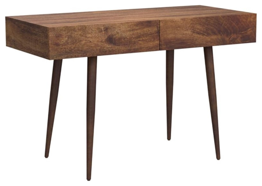 Mid Century Modern Desk, Tapered Legs With 2 Storage Drawers, Brown ...