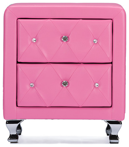 Stella Crystal Tufted Pink Leather Modern Nightstand - Eclectic ...