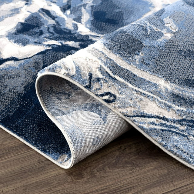 Mid-Century Area Rug with Unique Marble Pattern in Blue, Ivory, and ...