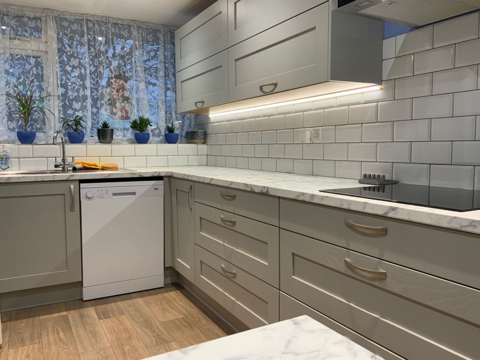 Grey shaker with marble look tops and metro tiles - Modern - Kitchen ...