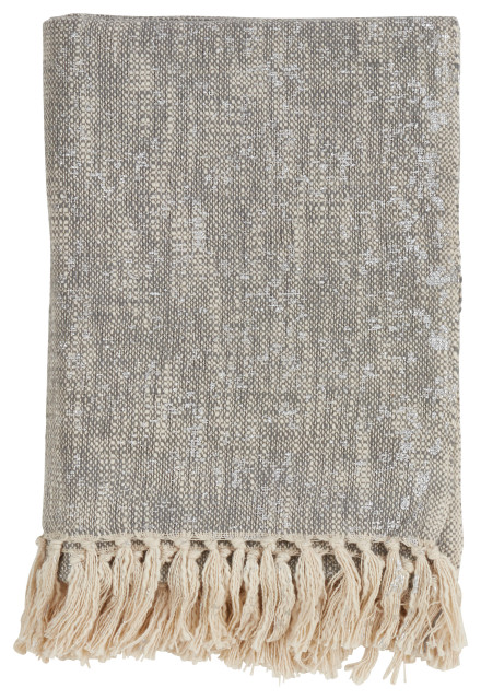 Foil Print Design And Tasseled Cotton Throw - Contemporary - Throws ...