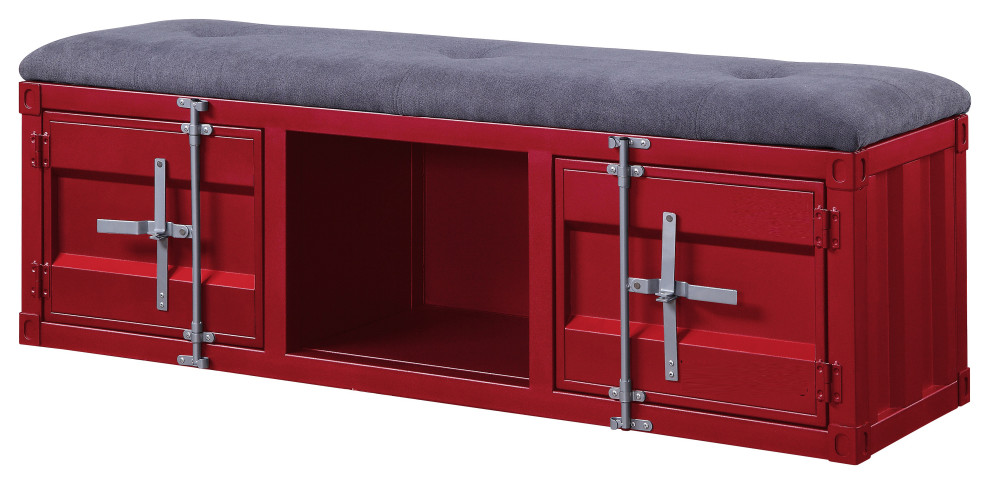 2 Metal Door Storage Bench With Open Compartment and Fabric Upholstery ...