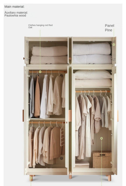 Solid Wood small Wardrobe, White Four-Door Wardrobe With Legs 61.4x19 ...