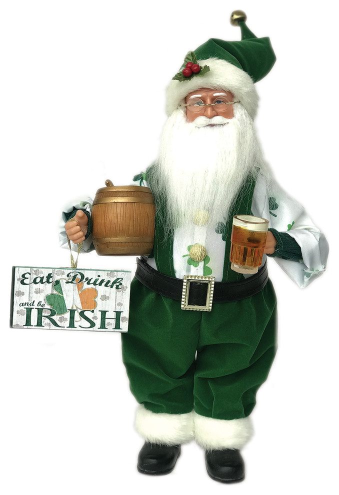 15" Eat, Drink, & Be Irish Santa - Traditional - Holiday Accents And ...