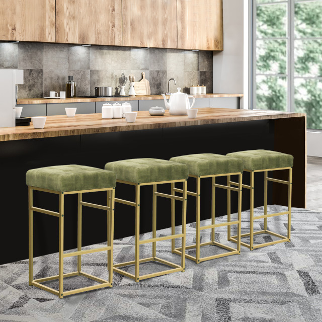 30 Inch Backless Metal Barstool with Velvet Seat-Set of 4 ...