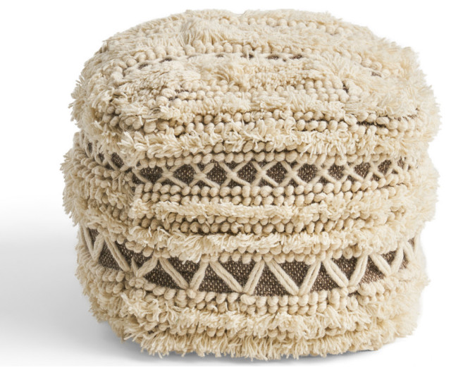 Mamie Boho Wool and Cotton Ottoman Pouf - Scandinavian - Floor Pillows ...