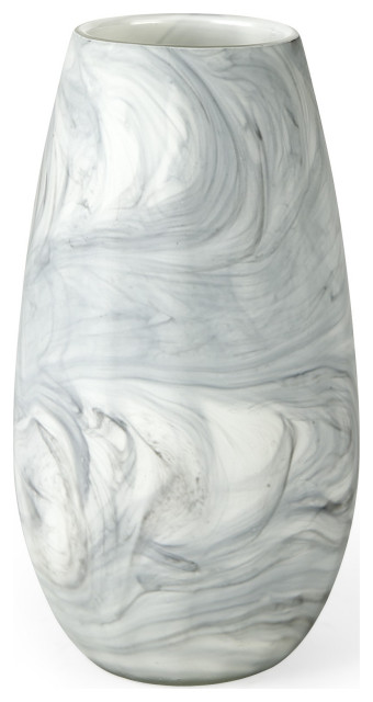 12" Gray and White Marble Design Glass Vase - Contemporary - Vases - by ...