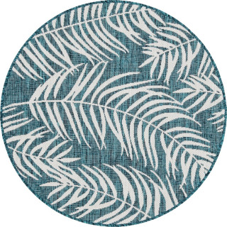Rug Unique Loom Outdoor Botanical Teal Round 4'0x4'0 - Tropical ...