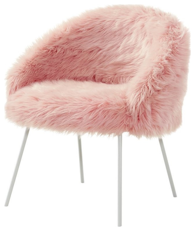 Posh Living Anthony Faux Fur Fabric Accent Chair with Metal Legs in ...