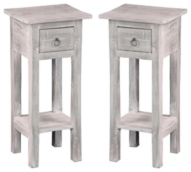 Home Square Cottage Narrow Wood Side Table in Distressed Light Gray ...