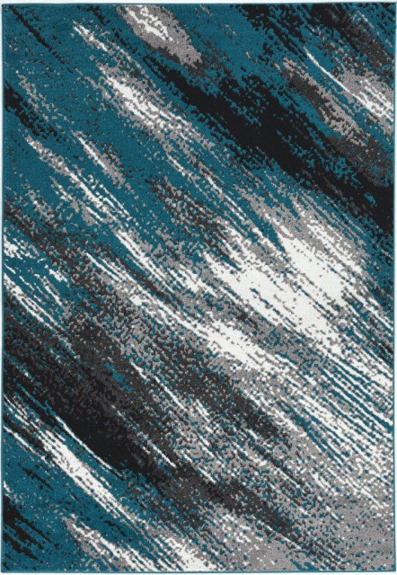 Skyline Grey/Blue Shades 2' x 7' Runner Rug, 9' x 13' - Contemporary ...