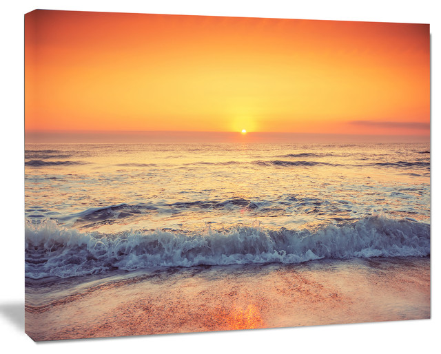 Yellow Cloudscape over Seashore, Large Beach Canvas Wall Art, 20"x12 ...