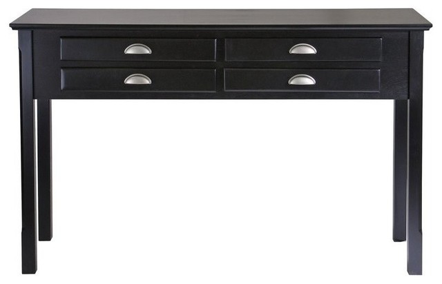 Pemberly Row 4-Drawer Transitional Solid Wood Console Table in Black ...