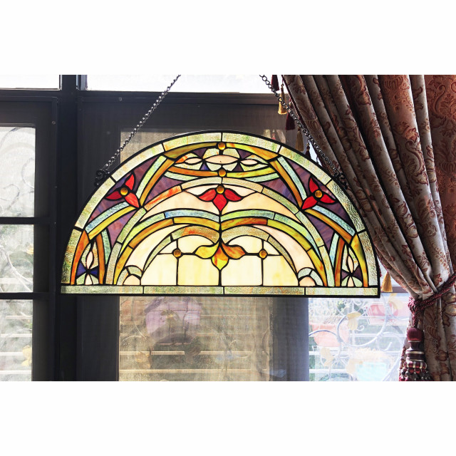 MARION Tiffany-Style Victorian Stained-Glass Window Panel, 12.5 ...