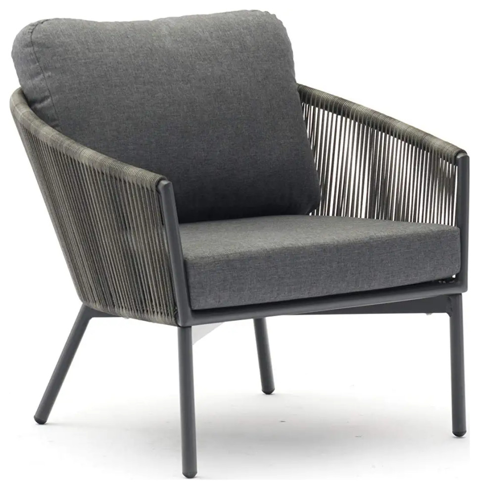 Modern Outdoor Lounge Chair & Ottoman, Cushioned Seat & Sloped Rope ...