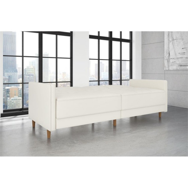 Pemberly Row Modern Coil Faux Leather Convertible Sleeper Sofa in White ...