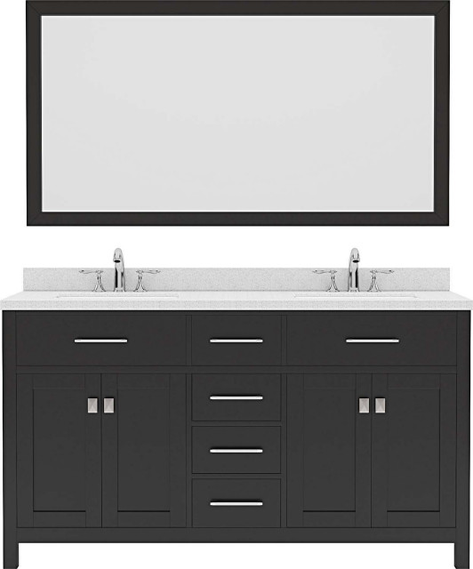 60" Double Vanity in Espresso, Quartz Top, Round Sink, P Chrome Faucet ...