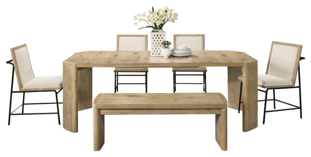 Magnus 6 Piece Oak Finish 84" Extendable Rectangular Dining Table Set ...