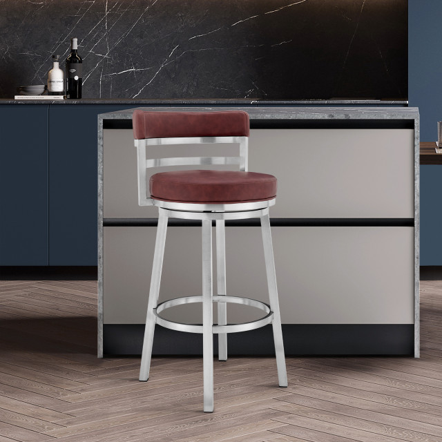 Titana 26" Counter Height Swivel Red Faux Leather Bar Stool ...