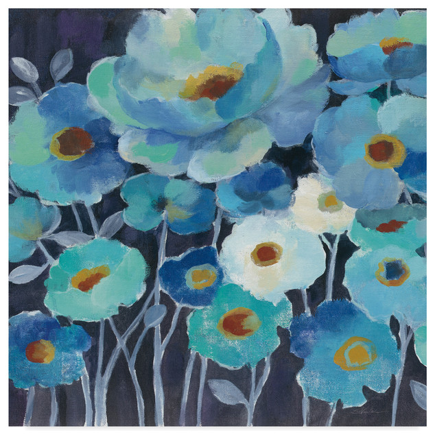 Silvia Vassileva 'Indigo Flowers II' Canvas Art, 24"x24" - Contemporary ...
