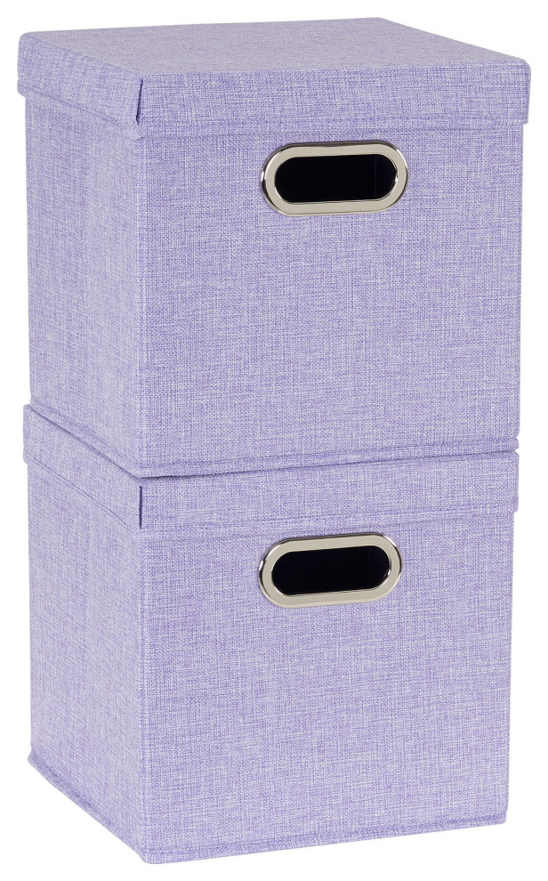 Storage Bins With Lids and Chromed Grommet Handles - Transitional ...