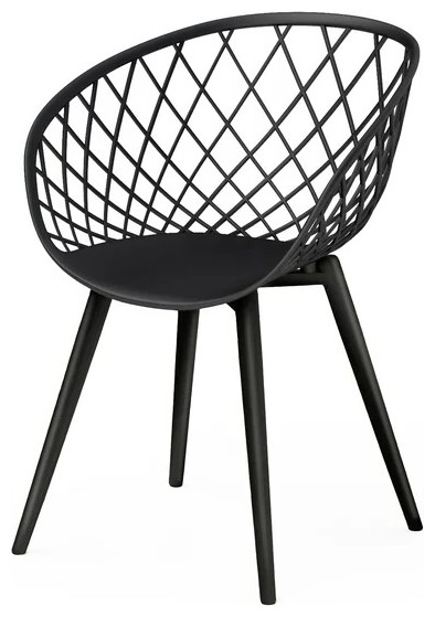 Elegant Black Dining Chairs, Set of 2, Contoured Plastic and Steel ...