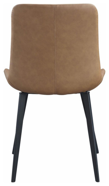 Set of 2 Dining Chair, Angled Black Legs With Armless Faux Leather Seat ...