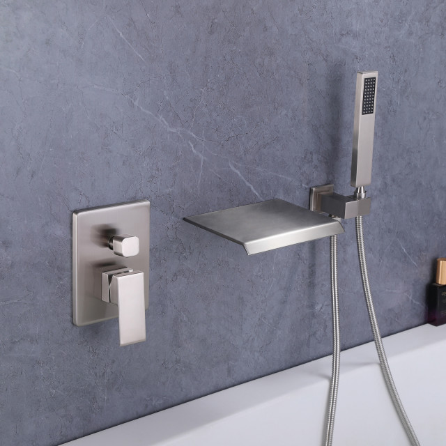 Waterfall Bathtub Faucet With Hand Shower, Wall Mounted Tub Fillter ...