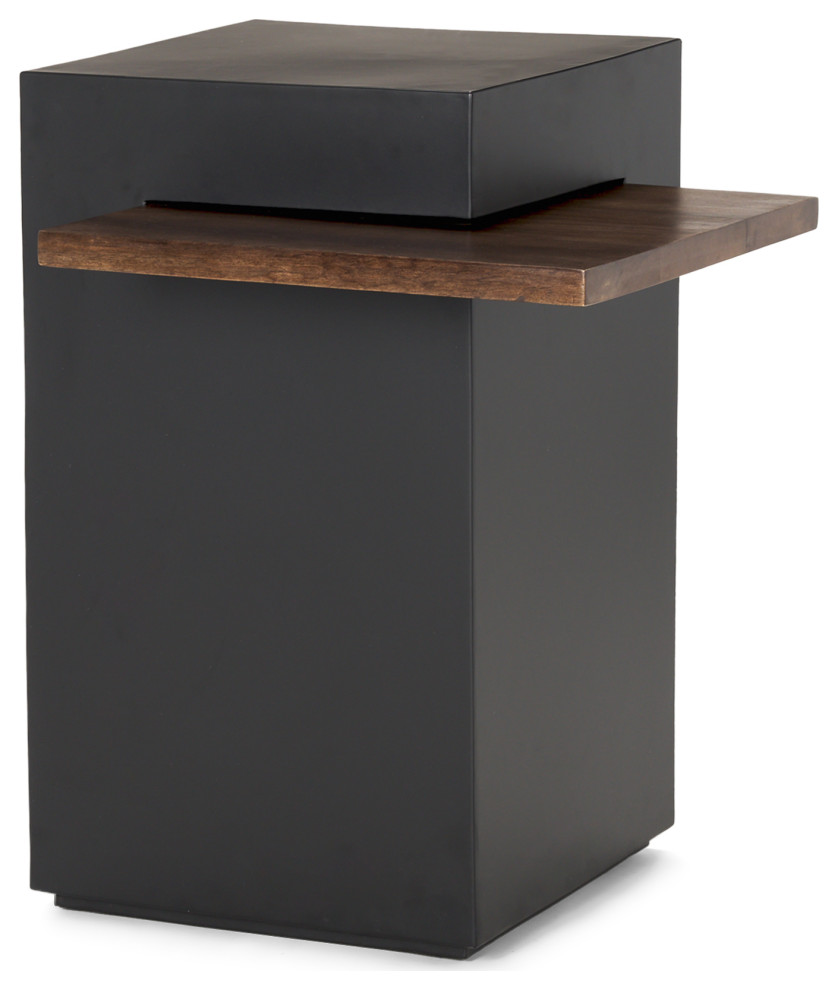 Charles Matte Black Metal w/ Wood Shelf Square Accent Table ...