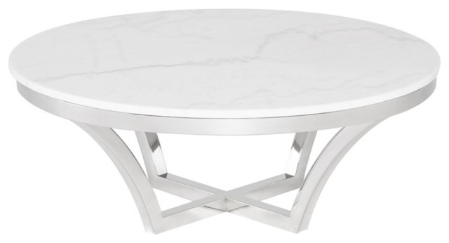 Aurora Coffee Table, White Marble Top Round Cocktail Table ...