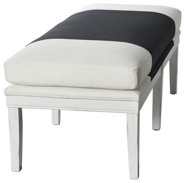 Dann Foley Six Leg Bench Two Tone White and Black Upholstery ...